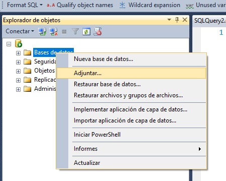 Adjuntar bases de datos.
