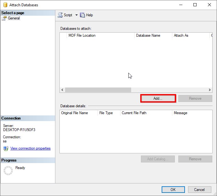 Adjuntar bases de datos.