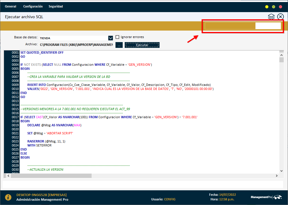 Manual para ejecutar archivo ACT_99.SQL
