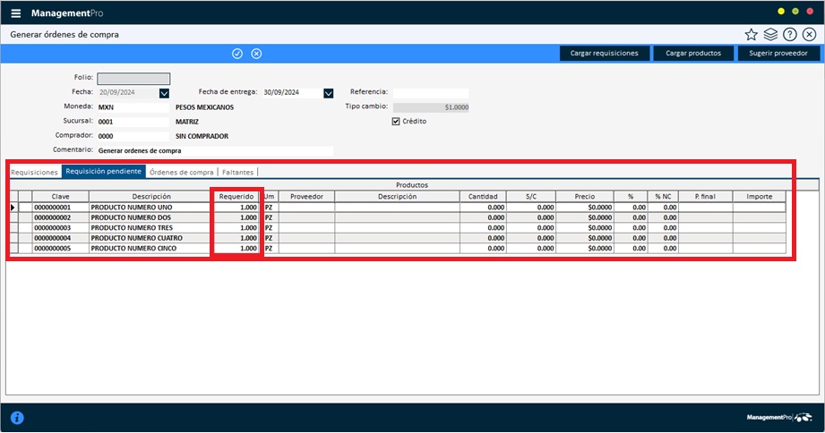 Genera Órdenes de Compra a partir de Requisiciones en ManagementPro 8.0